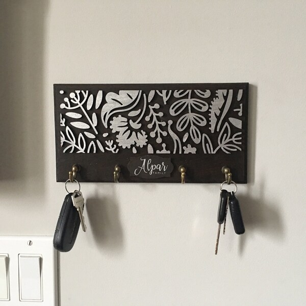 Wooden Key Holder for Wall, Personalized Entryway Organizer With Hooks ...