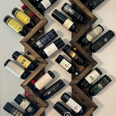 Zig Zag Wine Rack the Ziggy Zag Z Geometric Wall Mounted Rustic Wood ...