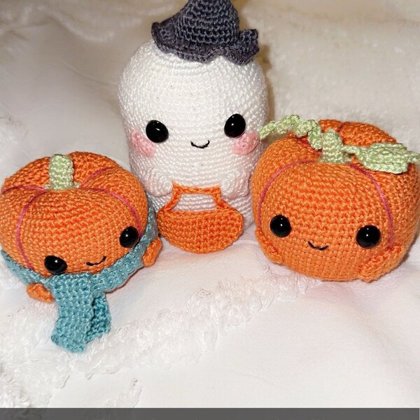 Crochet Halloween Pumpkins and Ghost PATTERN Amigurumi Cute Crochet ...