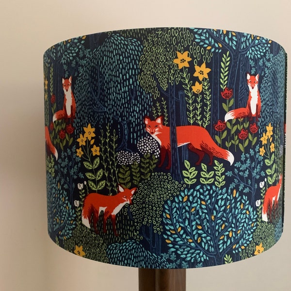 Fox in the Woods Vibrant Red Foxes Drum Lamp Shade. 30cm or 20cm ...