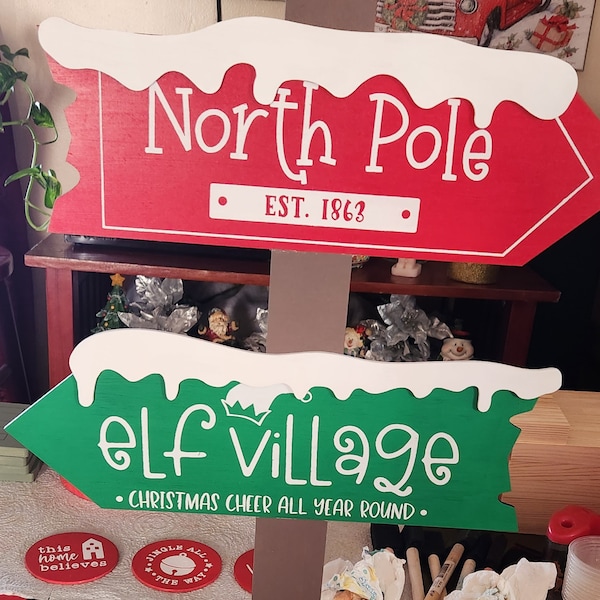 Christmas Directional Signs | Signs With Snow | Arrow Sign | - Etsy