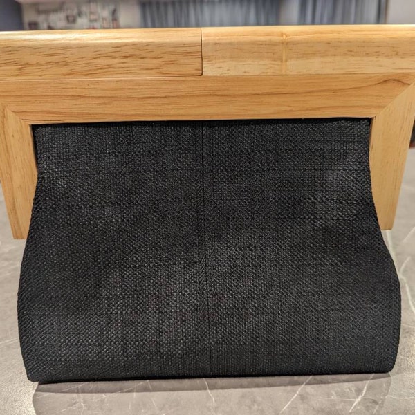 20cm TIMBER Wood Frame / Square Clutch Purse With Wood Bead Feature ...
