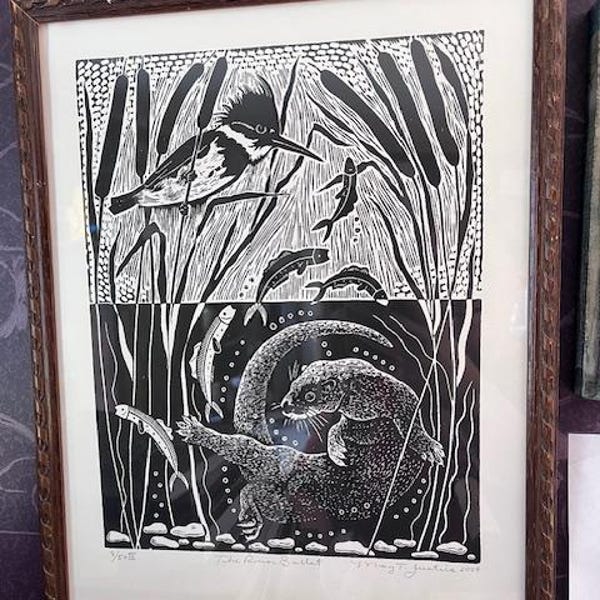 The River Ballet Linocut in Black,otter Linocut,kingfisher Linocut ...
