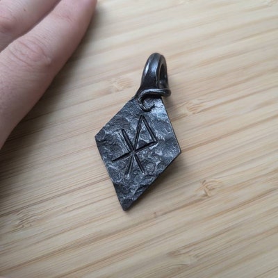 Forged Iron Wolf Head Rune Viking Pendant Amulet Runic Nordic Talisman ...