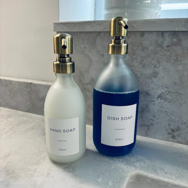 Frosted Clear Glass Bottle - Refillable Coloured Soap Dispenser With ...