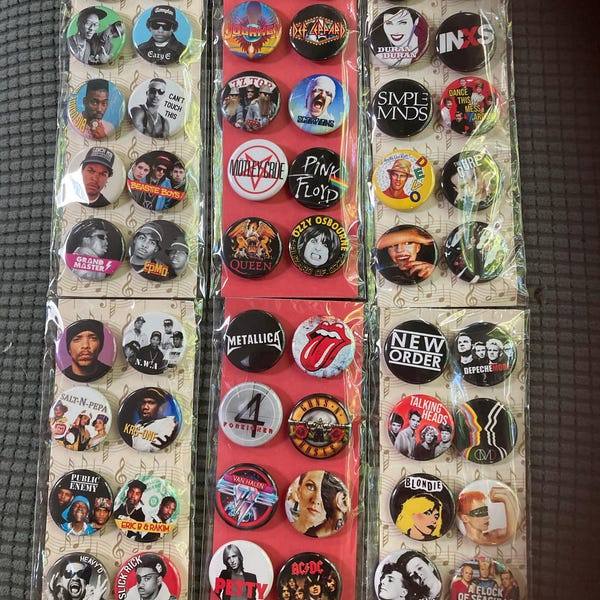 Rock Button Set of 20 1.25 Button Pins, 80s Pop Rock Buttons, Button ...