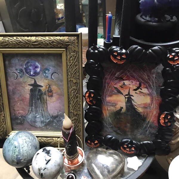 Giclee Fine Art Print Witch Raven Crow Black Bird Autumn Fall Autumn ...