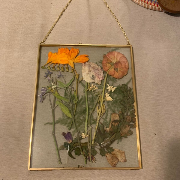 8x10" Brass & Glass Vertical Hanging Photo Frame in Gold - Etsy