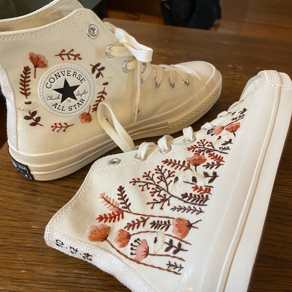 Custom Converse Chuck Taylor Blue Flower Embroidered Converse Shoes ...