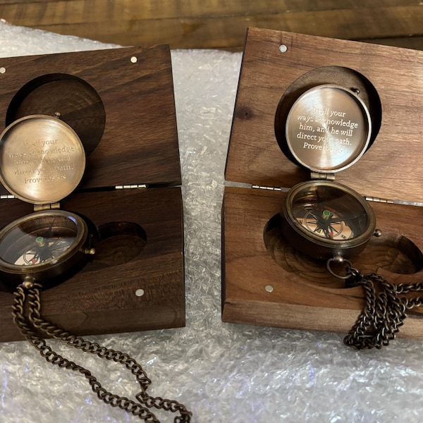 Engraved Working Brass Antique Compass for Men, Custom Handmade Pocket ...