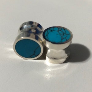 Silver and Solid Turquoise Handmade Large Plugs Gauges Size 6g to 1 1/4 ...