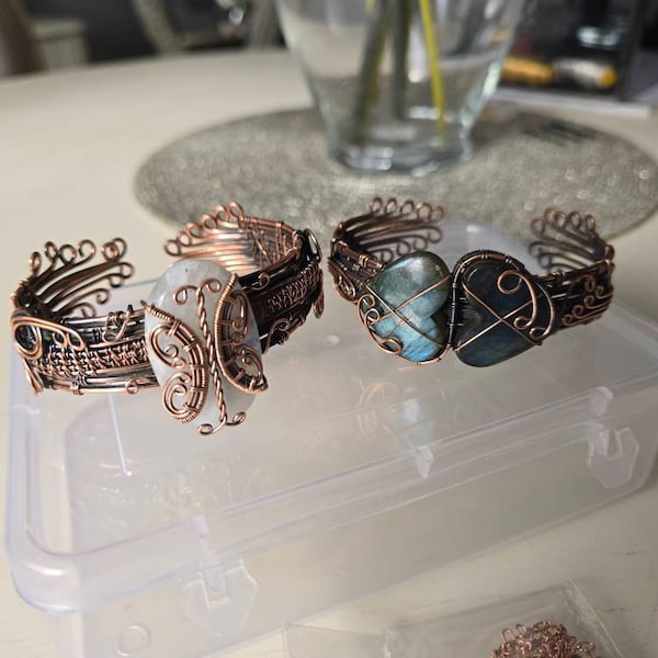 Copper Wire Wrapped Cuff Men Bracelet Wire Wrap Bangle Unisex Bracelet ...