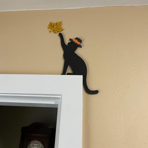 Ghost Cat Door Corner Topper, Spooky Black Cat & Halloween Pumpkin ...