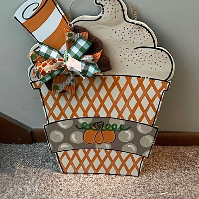 Pumpkin Spice Latte Door Hanger Thanksgiving Door Hanger - Etsy