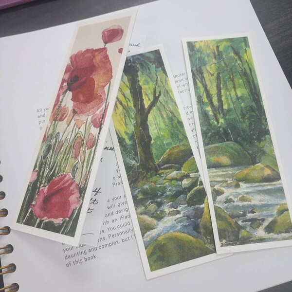 Watercolor Bookmark Set, Printed Nature Bookmark, Blooming California ...