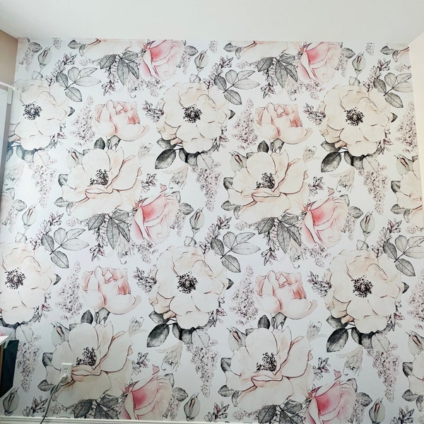 Modern Floral Wallpaper. Neutral Colors. Removable Wallpaper. Peel and ...