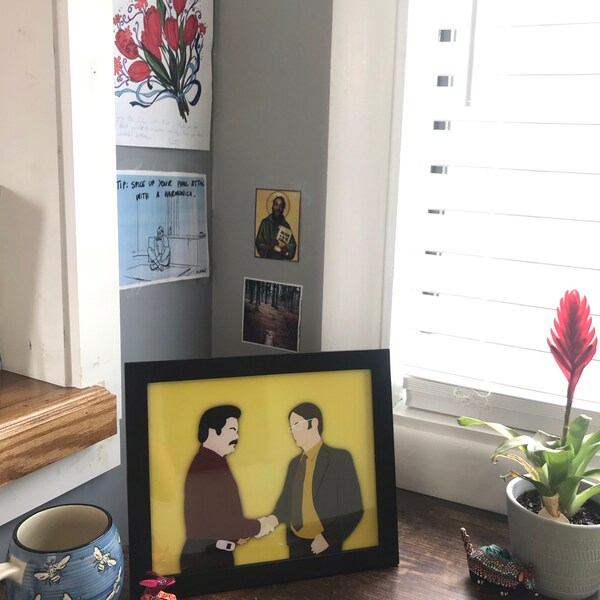 Ron Swanson & Dwight Schrute Handshake Poster | Fan Art, Parks and Rec ...
