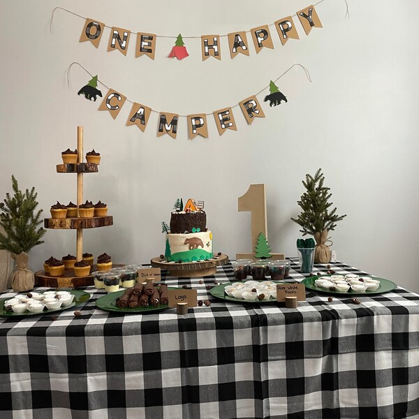 One Happy Camper Banner. Lumberjack Banner. Camping Birthday Banner ...