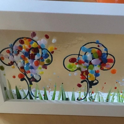 Fused Glass Box Framed Coed Enfys rainbow Trees Design - Etsy