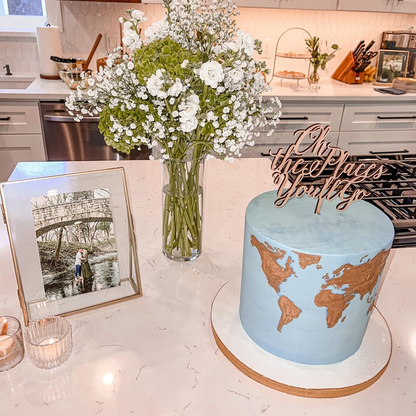 Oh the Places You'll Go Cake Topper 7" Inches Wide, Wood Cake Topper ...