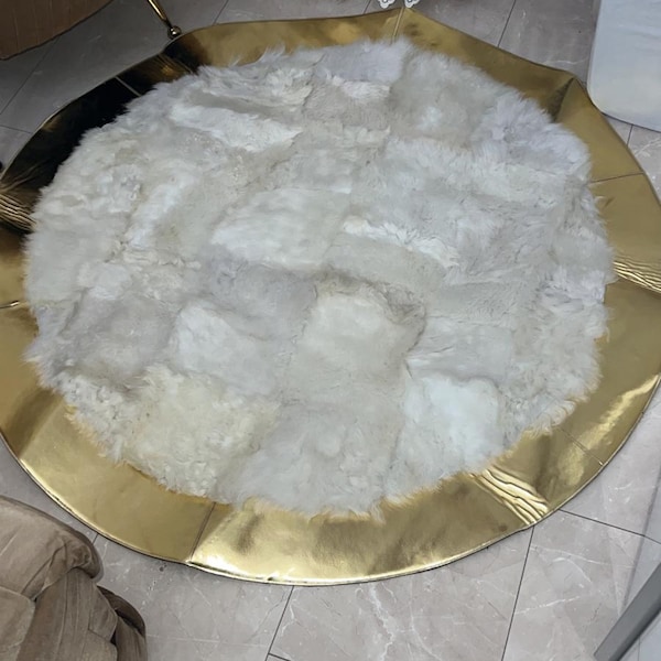 Oval White Gold Plush Luxury Rug, Faux Leather Oval Rug Large, White ...