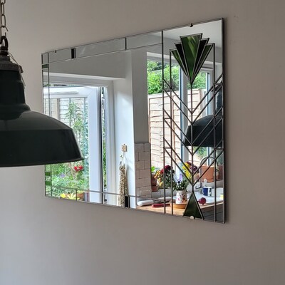 Art Deco Chicago Large Mirror Over Mantel Stained Glass Style 91x61cm ...