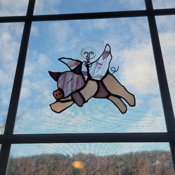 Flying Pig Stained Glass Sun Catcher - Etsy
