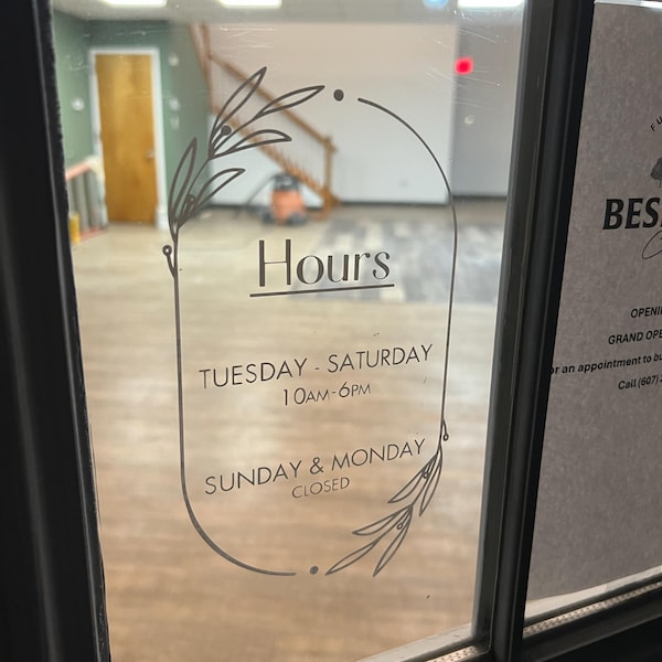 Personalized Business Hours Decal, Custom Window Door Lettering ...