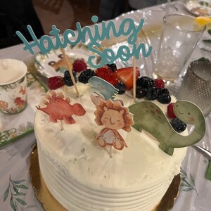 Dinosaur Cake Topper hatching Soon Birthday Party, Baby Shower, 5.5 ...