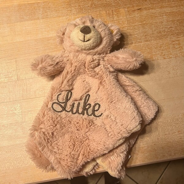 Custom Personalized Teddy Bear Lovie Lovey Security Blanket With Rattle ...