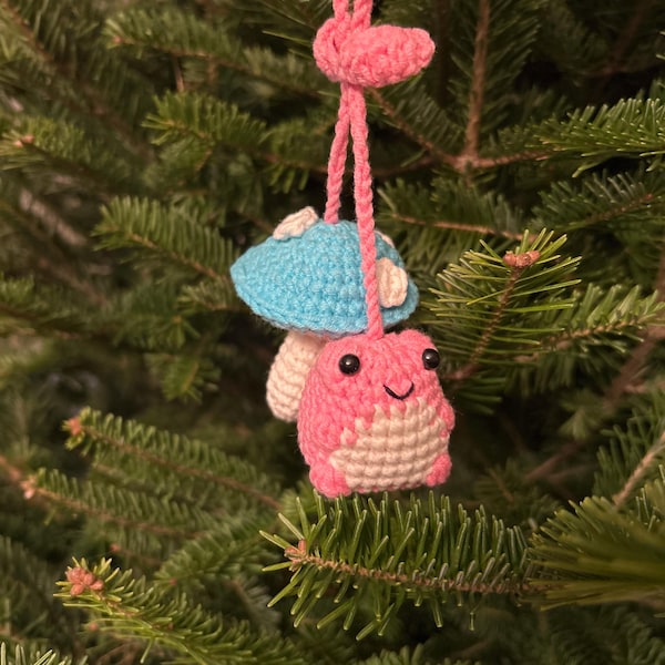Crochet Frog and Mushroom Ornament, Crochet Frog Car Charm, Crochet ...