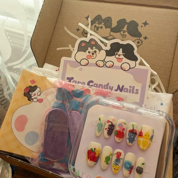 Pikmin Hand-painted Press-on Nails - Etsy