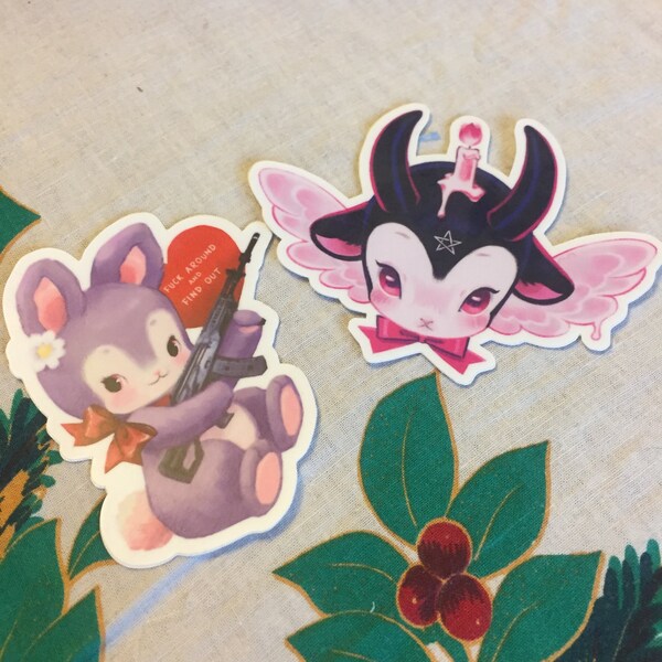 Gun Bunny Sticker | Creepy Cute Badass Rabbit FAFO Art on Waterproof ...