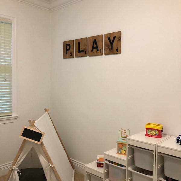 Giant Scrabble Tile Letters, Jumbo Wooden Kids Tile Wall Art, Large ...