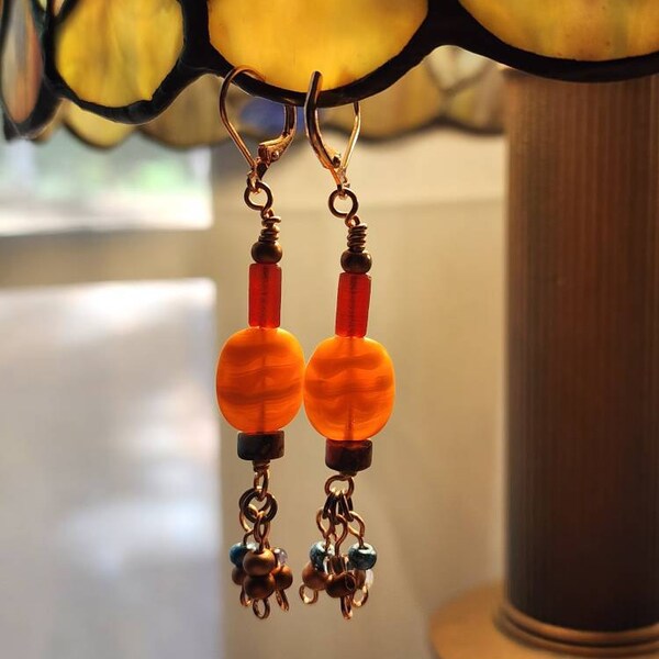 Blue Calcite and Brass Sundial Charm Earrings, Blue, Copper and Brass ...
