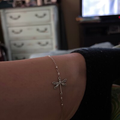 Silver Dragonfly Anklet adjustable, Silver Dragonfly Jewelry, Little Silver Dragonfly Anklet ...
