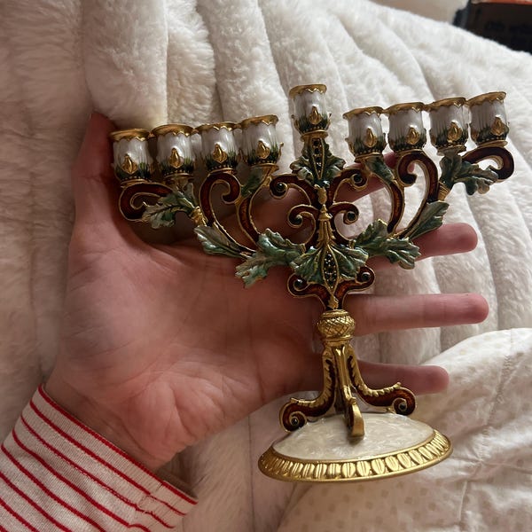 Star of Elegance | Green Hexagram 9-branch | Hanukkah Menorah | Judaica Candle Holder | Hanukkah ...