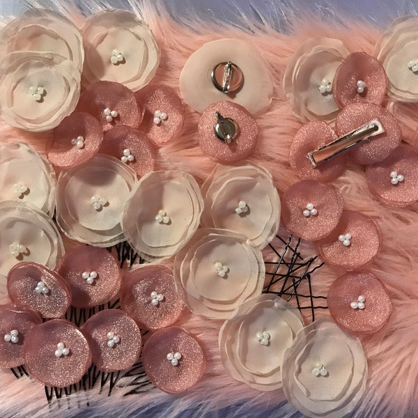 Hair Pins With Satin and Organza Flowers, Handmade Fabric Flower Bobby ...