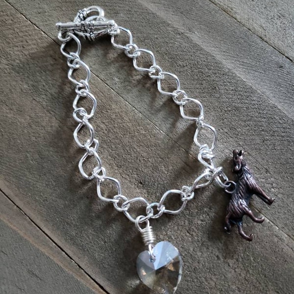 Twilight Inspired Wolf Heart Charm Bracelet, Swarovski Crystal, Bella ...