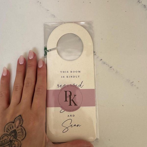 Personalised Reserved Room Door Hanger Tag for Minimalist Wedding ...