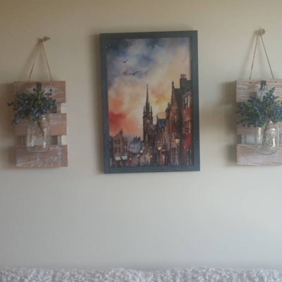 Haystacks Watercolor Painting Farmhouse Art Print Hay Field Landscape ...