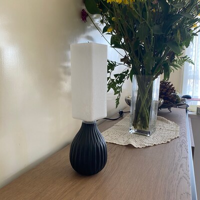 Blue Adeera Dimmable Small Round Table Lamp With a Glass Light Shade ...