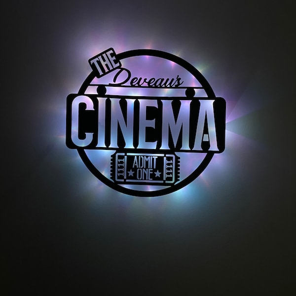 Personalized LED Family Name Cinema Metal Sign | Light up Home Theater ...