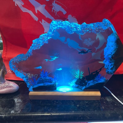Resin Night Lights, Little Mermaid & Human Epoxy Resin Wood Night Light ...