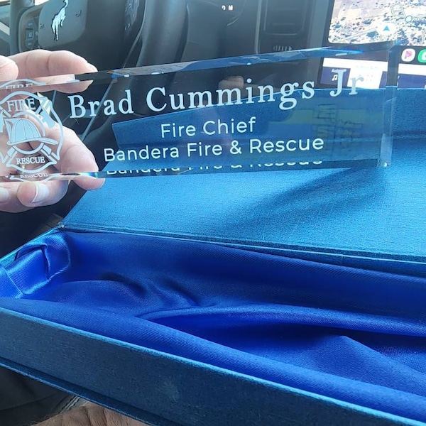 Fireman Glass Office Desk Name Plate, Clear Fire Chief Nameplate, Fire ...