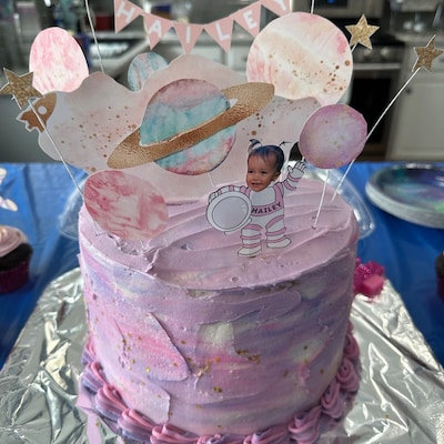 PRINTABLE Girl Outer Space Cake Topper Instant Download Planets Cake ...