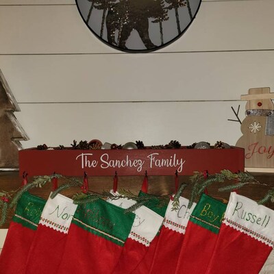 Red Stocking Holder, Mantle, Wooden Box, Christmas, Modern Farmhouse ...