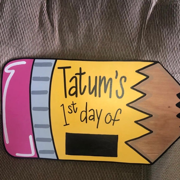 Personalized Pencil Sign, First Day of School, Hand Painted , Wood Cut ...