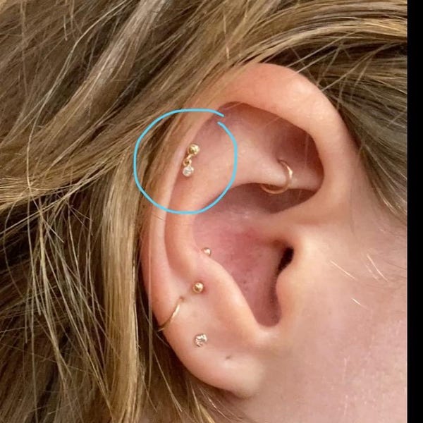 14K Solid Gold Threadless Dangle Hidden Helix Earrings/cartilage ...