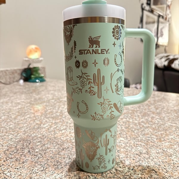 Western Highland Cow Engraved Stanley Quencher 40oz Tumbler - Stanley ...